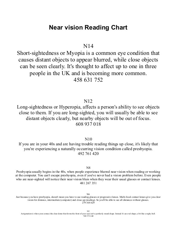 Reading Chart | OICO | oico.co.uk